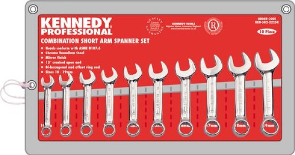 10-19mm SHORT ARM COMBINATION SPANNER SET 10PC